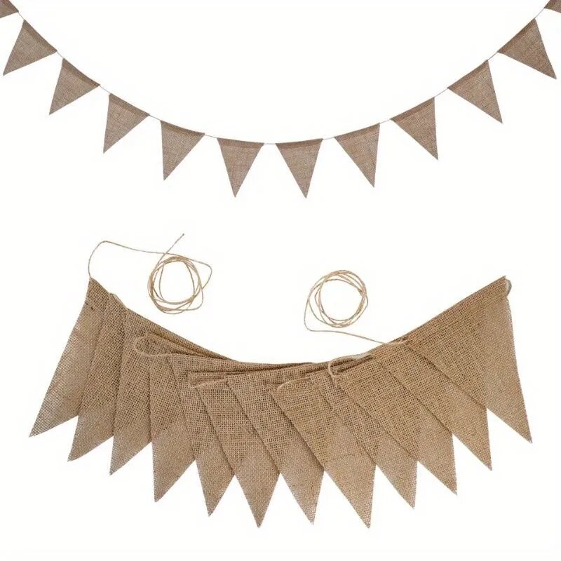 Гирлянда-флажок, треугольный льняной баннер, разноцветный, для дней рождений и вечеринок, 2 шт x 3.6 м