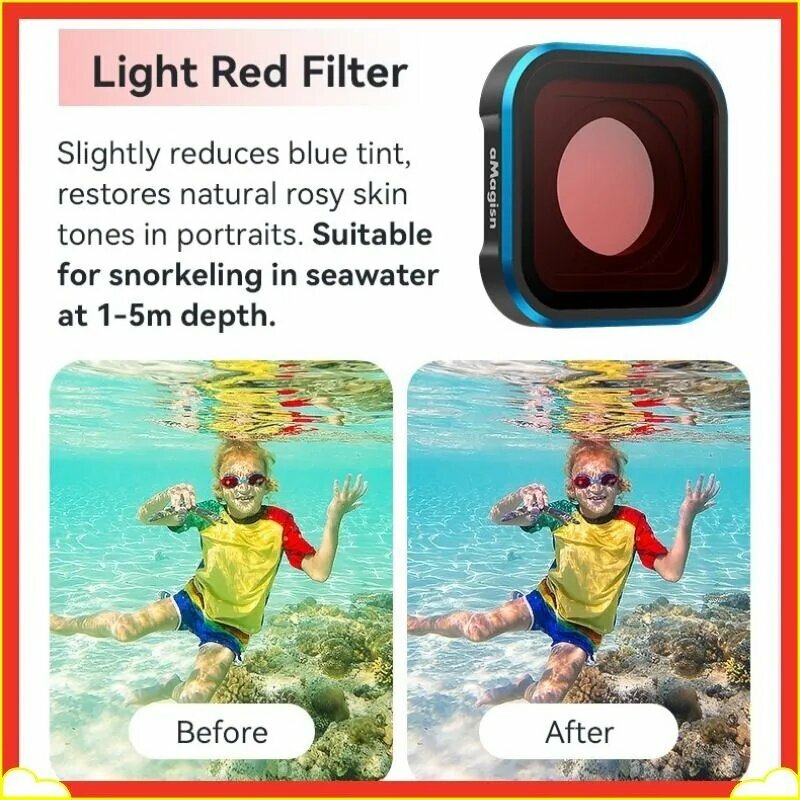 Фильтр для подводного плавания aMagisn Подводный фильтр для коррекции цвета Красный Розовый Фиолетовый Фильтр для объектива Gopro Hero 9 10 11 12 13