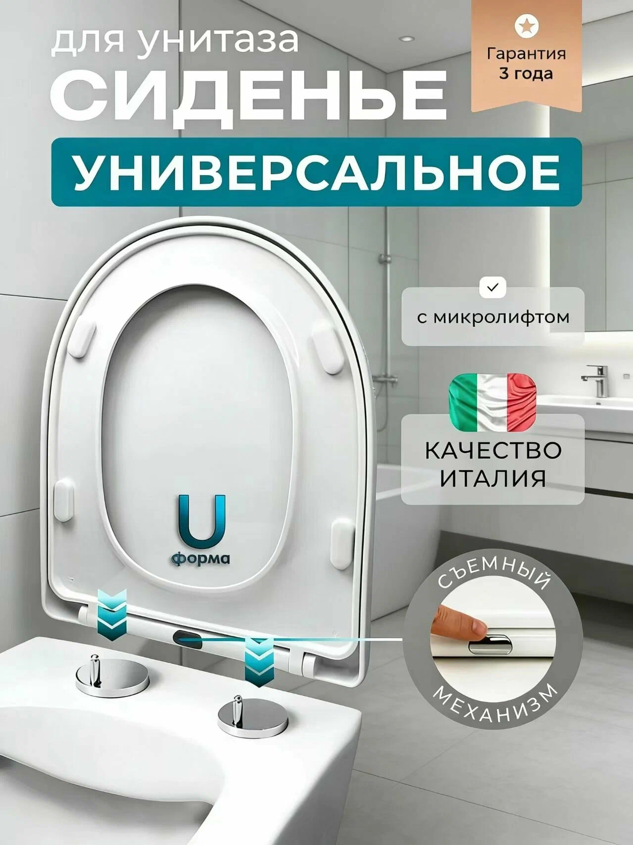 Сиденье для унитаза "SFonte", с микролифтом, овальное, быстросъемное, белое