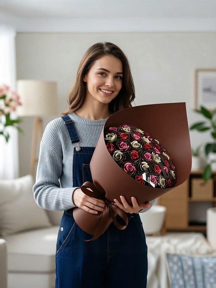 Сладкий букет на день рождения/14 февраля/8 марта ТД НебыковА шоколадные розы 37 шт 444 шоколадный белый красный