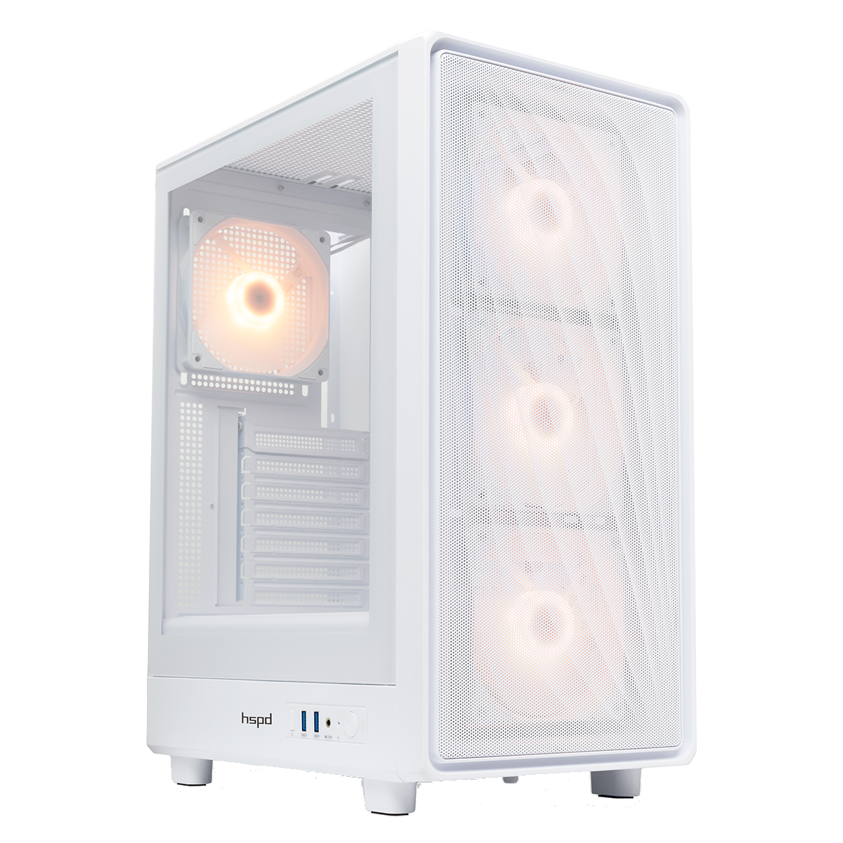 Корпус без блока питания/ HSPD M510, Mesh Mid Tower, White, TG, 0.5 SPCC, 4x120mm ARGB ATX, mATX, mITX 180/280/160mm 1x2.5", 1x3.5", 7xPCI 2