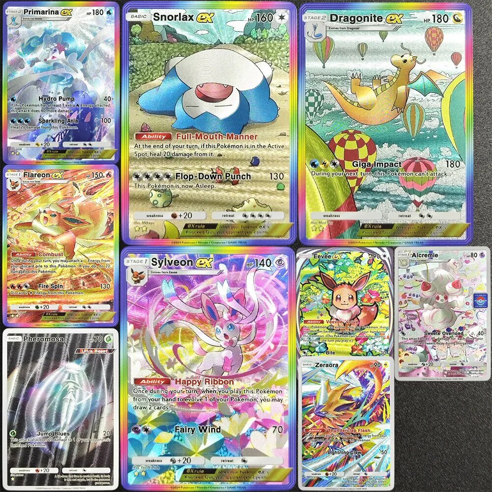 Keeppley набор карт TCG Flareon Primarina Sylveon Dragonite Snorlax Eevee ex Alcremie Pheromosa Zeraora