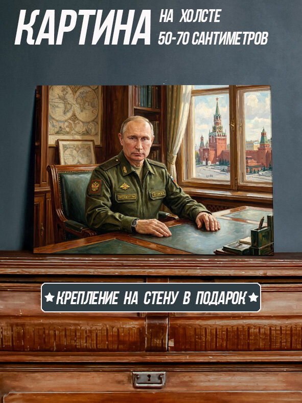 Портрет Путин в военной форме в кабинете напротив кремля 50х70см