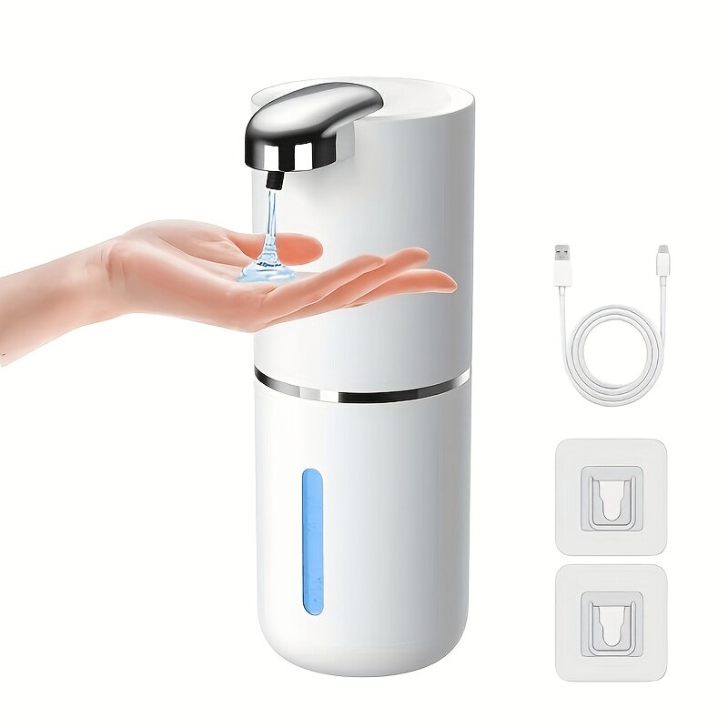 Автоматический дозатор для жидкостей, белый, 12.85 oz, Type-C USB зарядка, капельный тип, с прозрачным окном, для установки на стену или столешницу