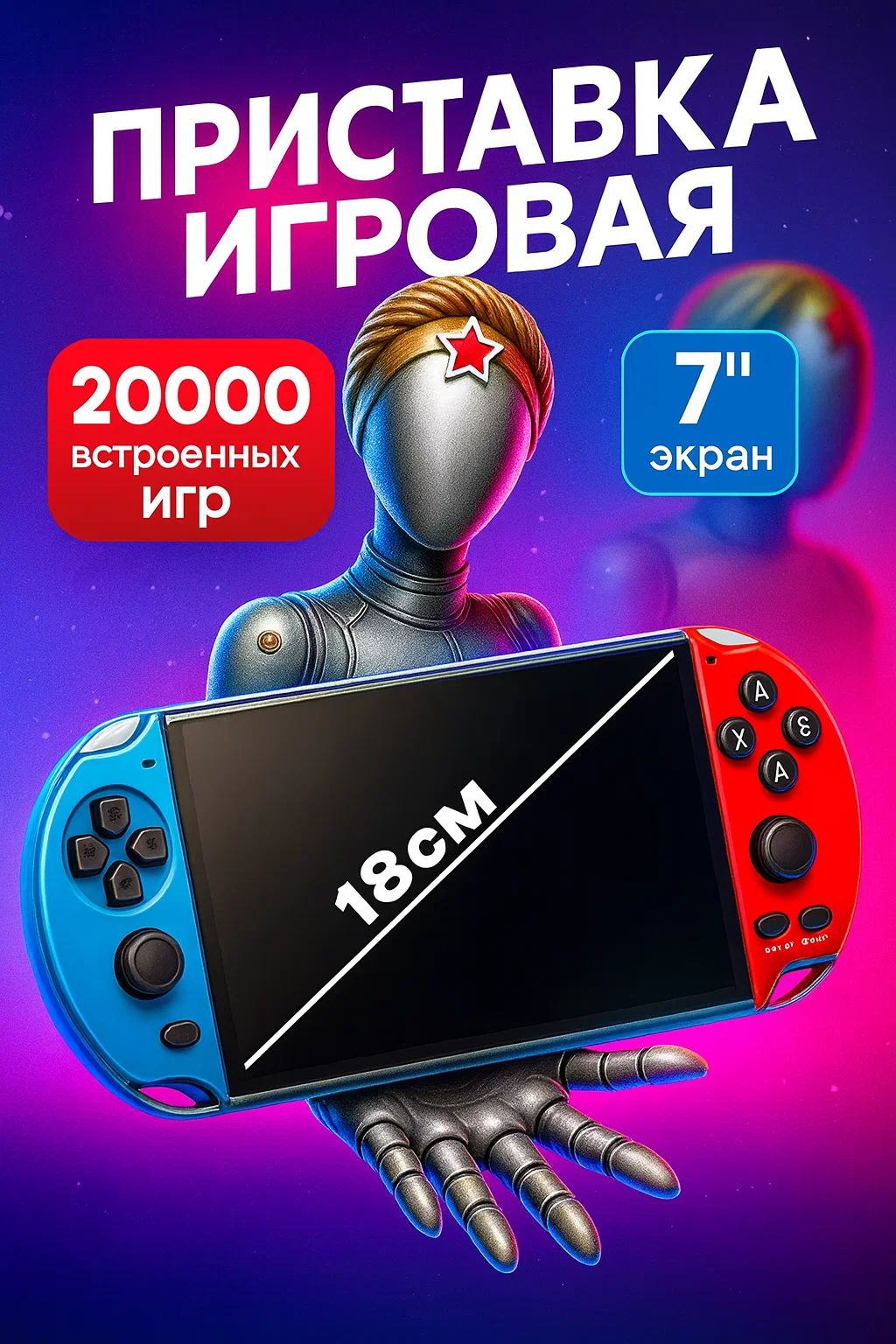 Игровая приставка X12 PLUS , 7" HD экран ,10000+ игр , портативная игровая консоль 8-16-32 бит , Сега , PS1, Геймбой и др.