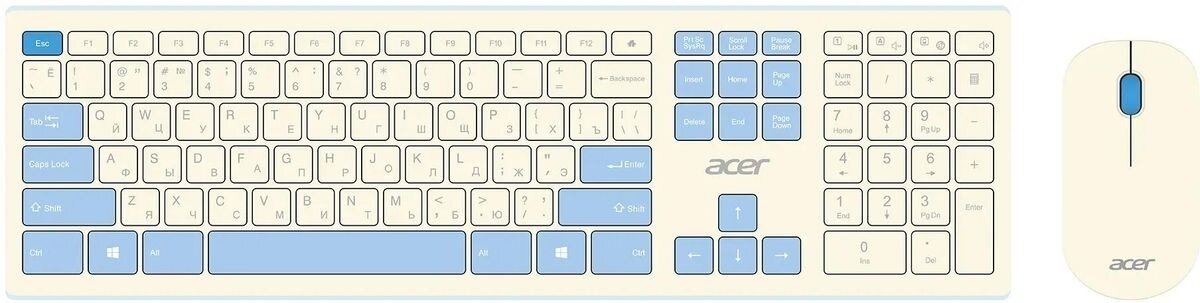 Клавиатура + мышь Acer OCC205 беспроводной USB, 1200 dpi, белый/голубой