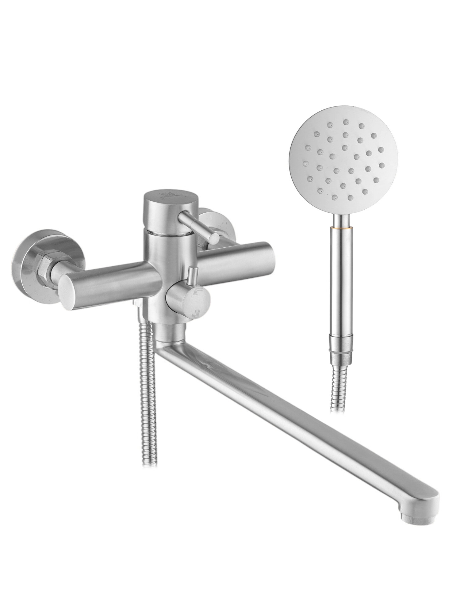 Смеситель для ванны с душем, с длинным изливом , из нержавеющей стали, цвет матовый сатин