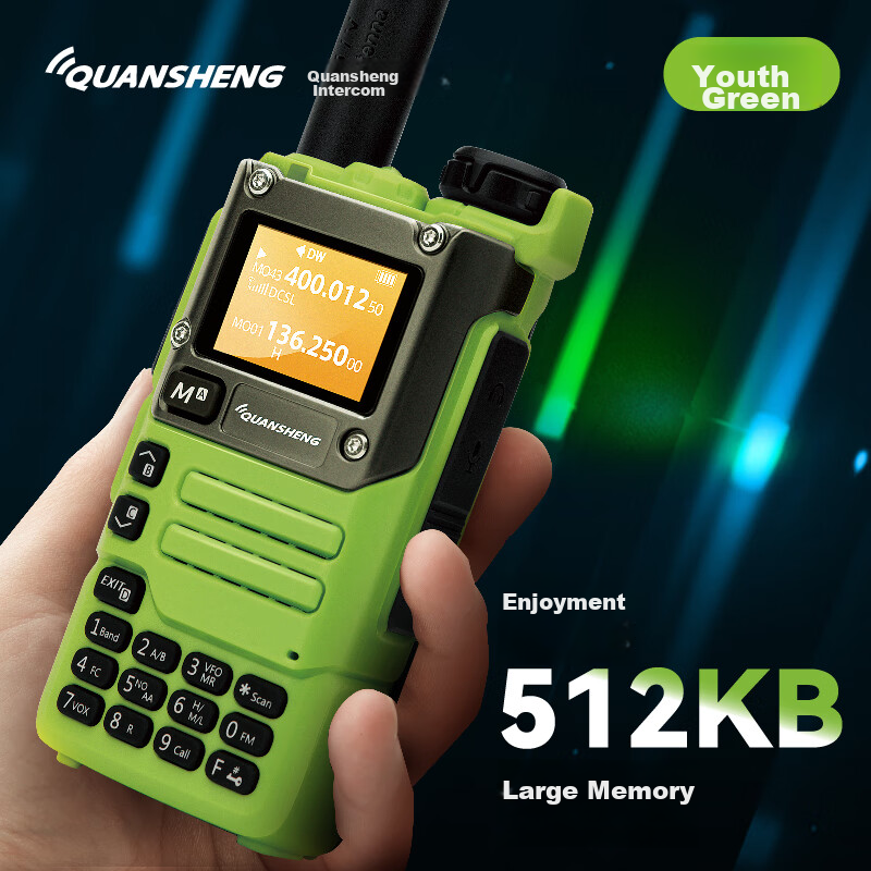 Quansheng UV-K6 High-Power Walkie-Talkie, 5W One-Key Frequency Matching, Aviation Band Receiver, Handheld Radio, FM Outdoor Hiking, Self-Driving Tour, Chinese Menu, Multi-Band, Youth Green