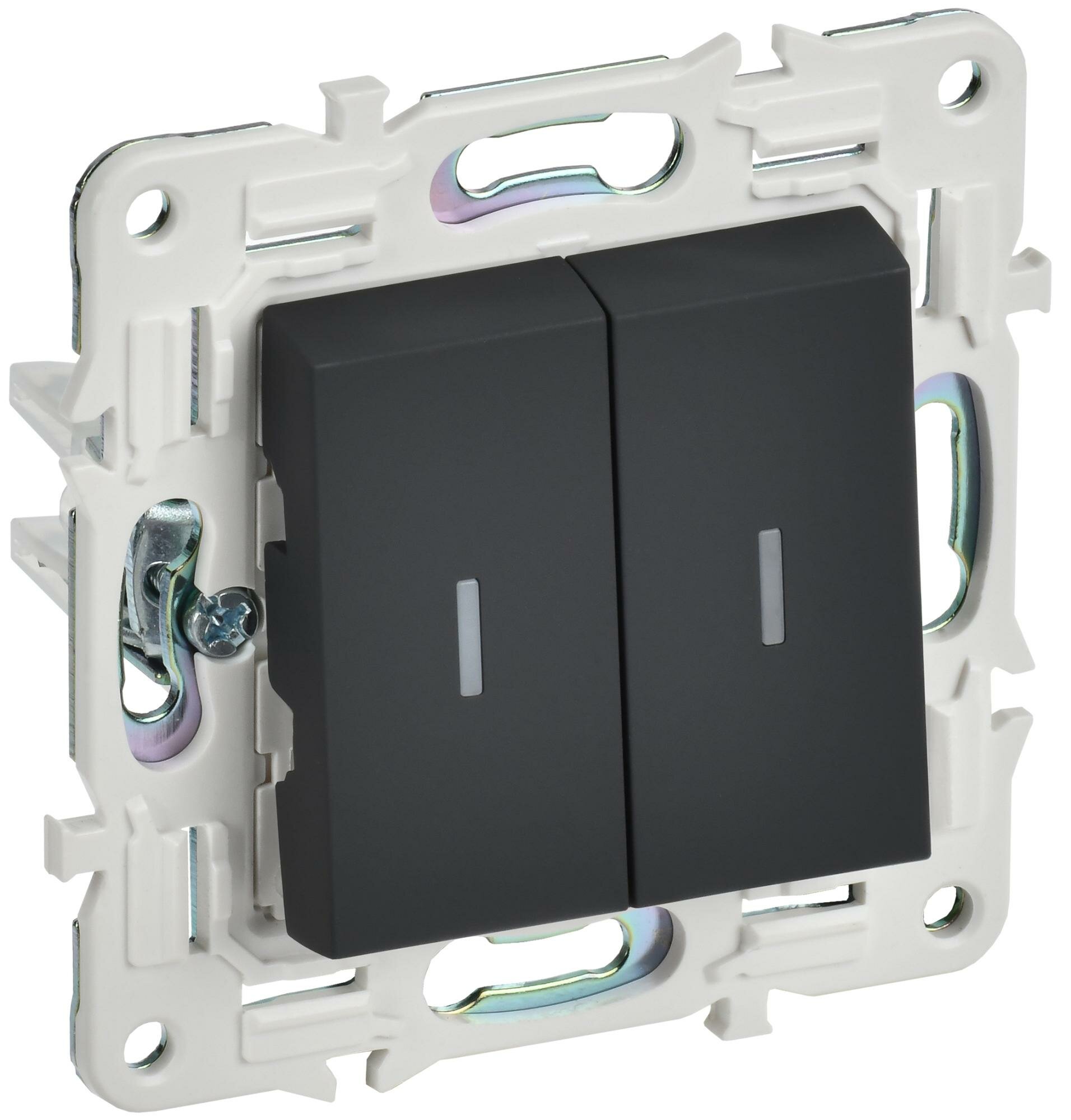 IEK SKANDY Графит Выключатель 2-клавишный проходной с индикацией 10А SK-V10G, SK-V22-1-10-K53