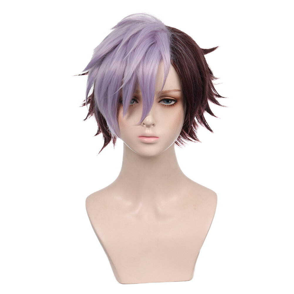 Мужской стильный аниме-косплей парик с термостойкими красными и фиолетовыми длинными челками