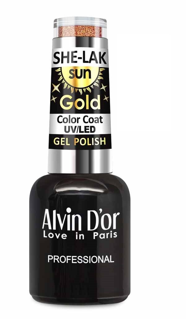 Alvin D'or, Гель лак для ногтей SHE-LAK Sun Gold тон 6407 солнечный бургунди