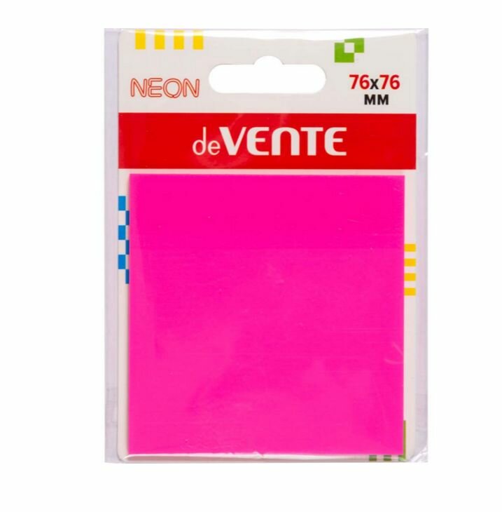 Блок с липким краем пластиковый полупрозрачный 76*76 мм, 50 листов, малиновый неоновый цвет