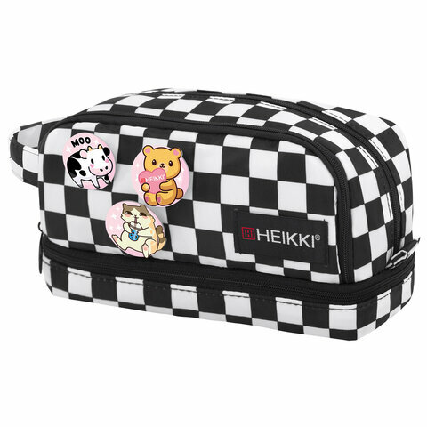 Пенал-органайзер HEIKKI (хейки) с ручкой, значки, 2 отделения, откидная планка, 22x13х10 см, Black&white, 273601