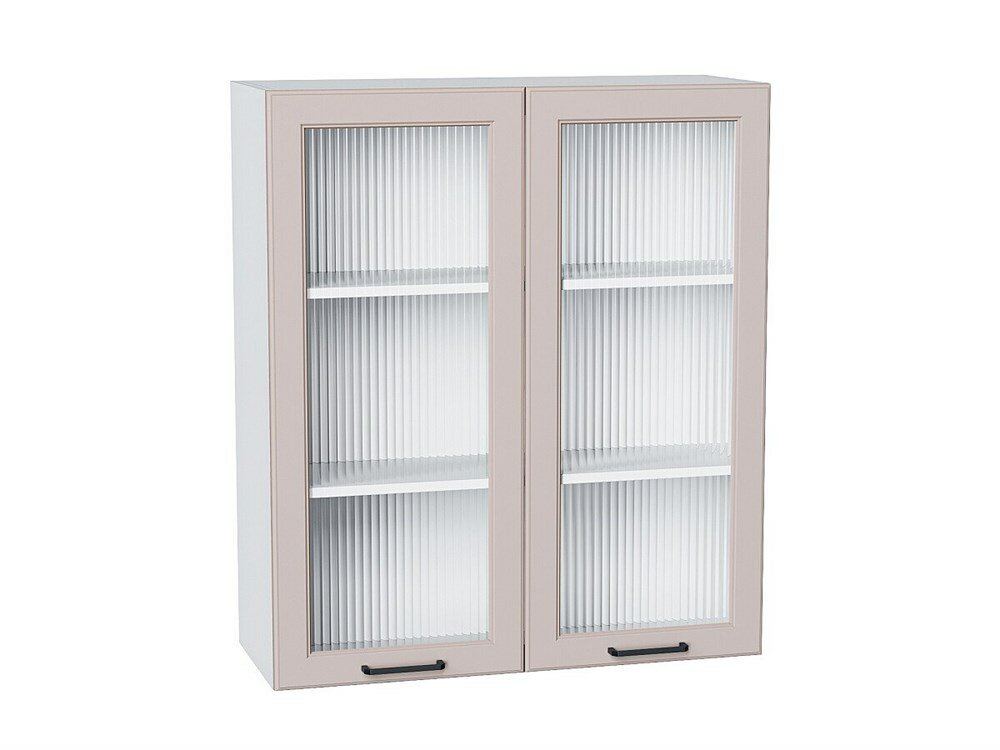 VVT Кухонный Шкаф верхний с 2-мя остекленными дверцами Барселона Белый, Кашемир, 920, 800, каркас ЛДСП Белый, фасад МДФ/Стекло Кашемир, 920*800*324