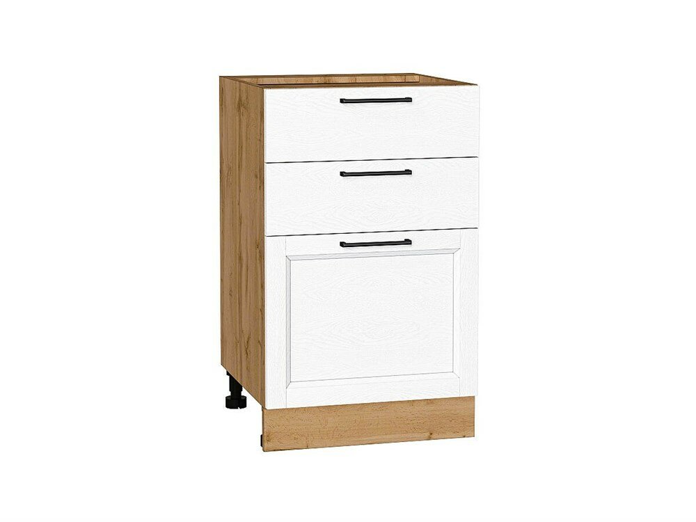 VVT Шкаф нижний с 3-мя ящиками Сканди Дуб Вотан, White Silkwood, 500 В*Ш*Г 816*500*480, фасад МДФ White Silkwood, корпус Дуб Вотан White Silkwood