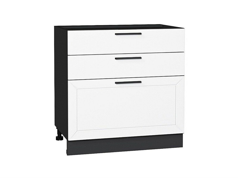 VVT Шкаф нижний с 3-мя ящиками Глетчер Graphite, Айленд Силк, 800 В*Ш*Г 816*800*478, фасад МДФ Айленд Силк, корпус Graphite Айленд Силк