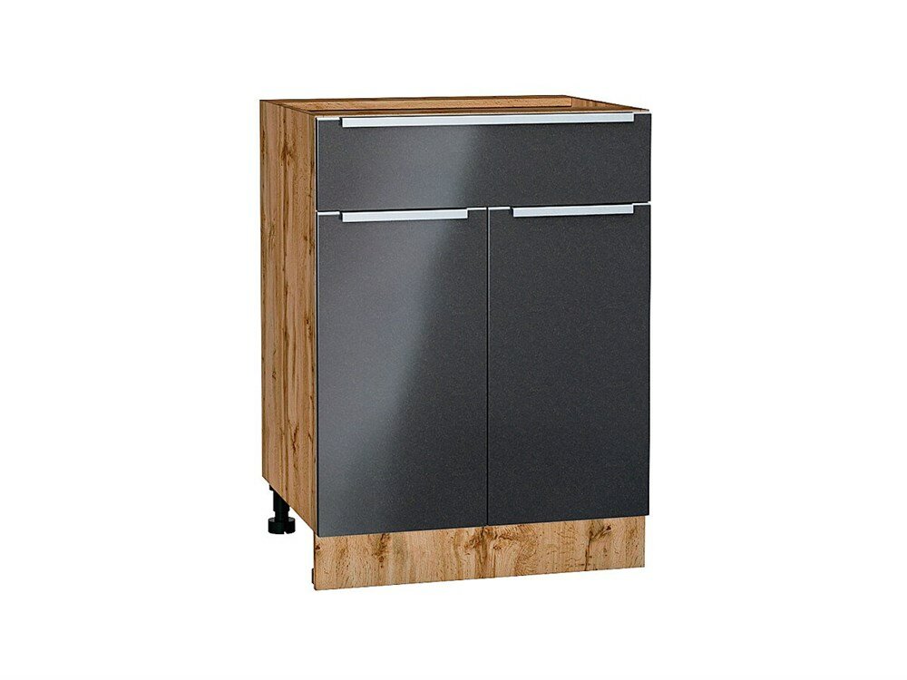 VVT Шкаф нижний с 2-мя дверцами и ящиком Фьюжн Дуб Вотан, Anthracite, 600