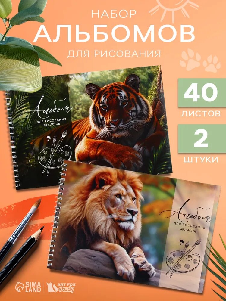 Набор альбомов для рисования на гребне, 2 шт, 40 листов "Большие коты"