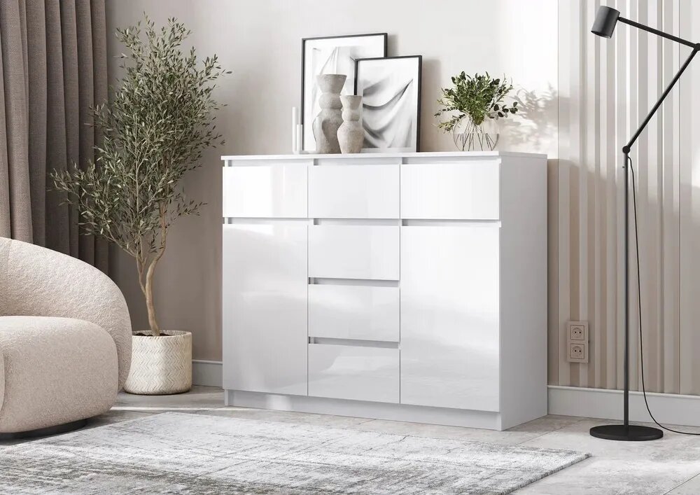 Челси Комод 1200 (2 двери 6 ящиков) (Белый глянец холодный, белый)