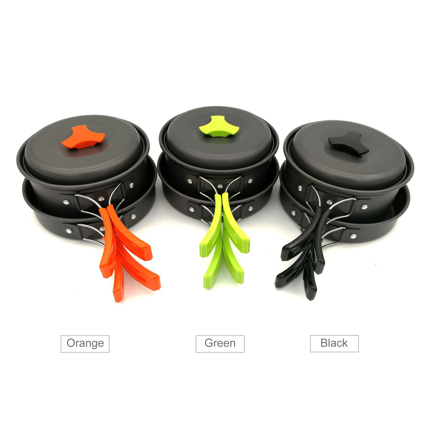 Набор походной посуды Посуда для костра Складной набор для приготовления пищи Портативный походный набор для кемпинга Кастрюля Сковорода Миски Ложка Сетчатая сумка для переноски Кухонное полотенце