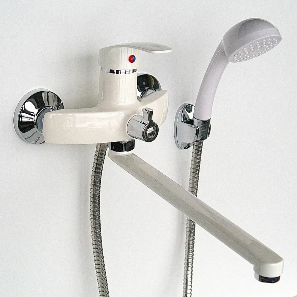 Смеситель на ванну Эверест B22-2127 с длинным поворотным изливом, картридж 35 мм, бежевый