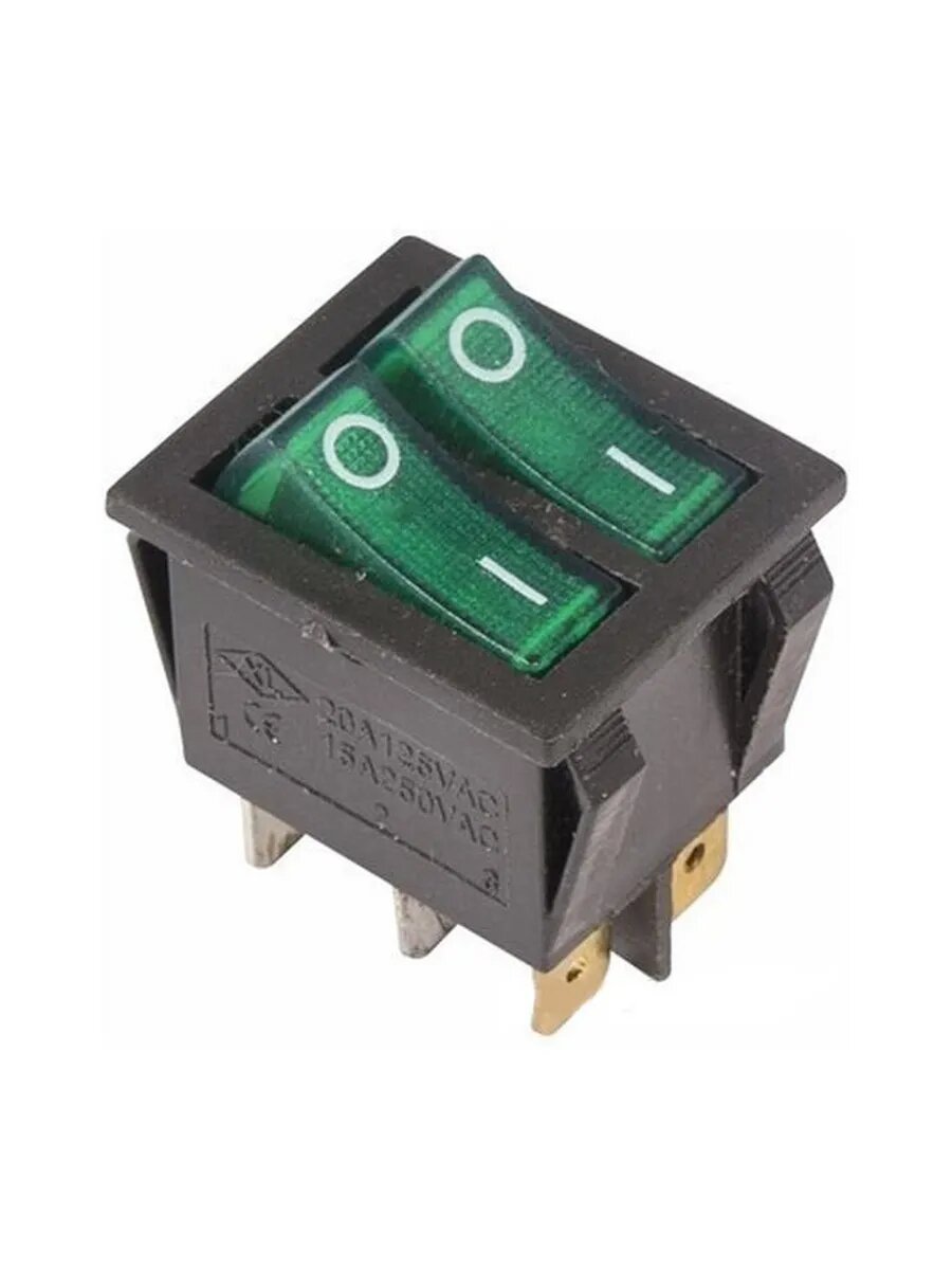 Набор Выключатель Rexant двойной клавишный ON-OFF зеленый с подсветкой 250В 15А 6с {36-2412} (2 шт)