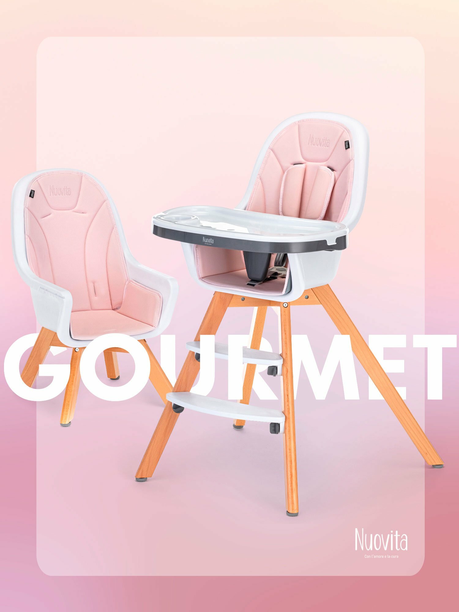 Стульчик для кормления Nuovita "Gourmet", эко-кожа, дерево, пластик, 3 положения, 20кг