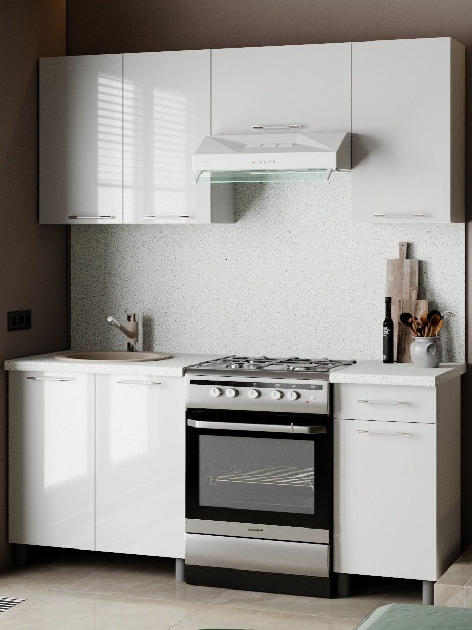 Кухонный гарнитур с окапом Танго МДФ 1,8м белый глянец без столешницы