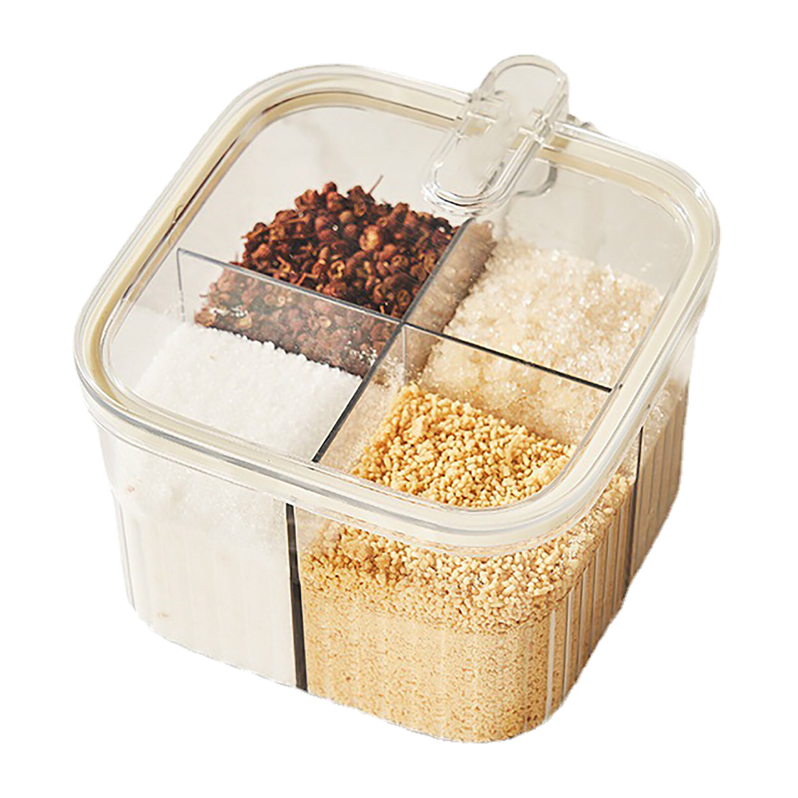 4 сетчатая прозрачная коробка для приправ, кухонный горшок для специй, контейнер для хранения приправ с крышкой и ложкой, прозрачный и белый