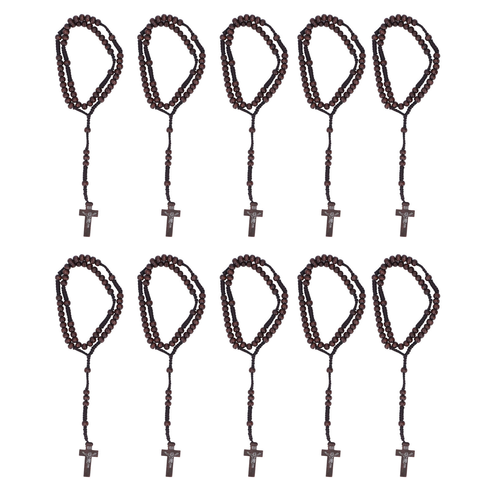 10 деревянных четок с изображением Иисуса, католический стиль, унисекс, натуральные деревянные бусины, крестик, четки, украшение для мужчин и женщин, темно-коричневый цвет.