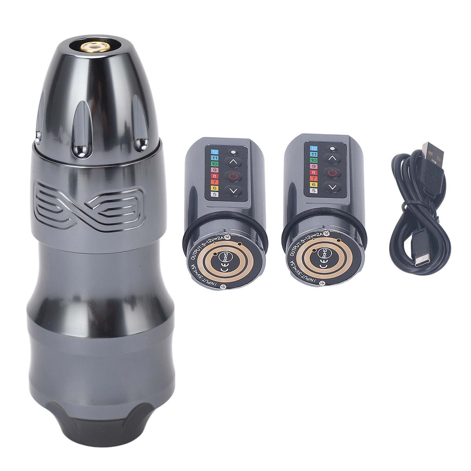 Беспроводная роторная тату-машинка 2400 мАч, ход 4 мм, бессердечник, перезаряжаемая роторная ручка для татуировки RCA, серебро