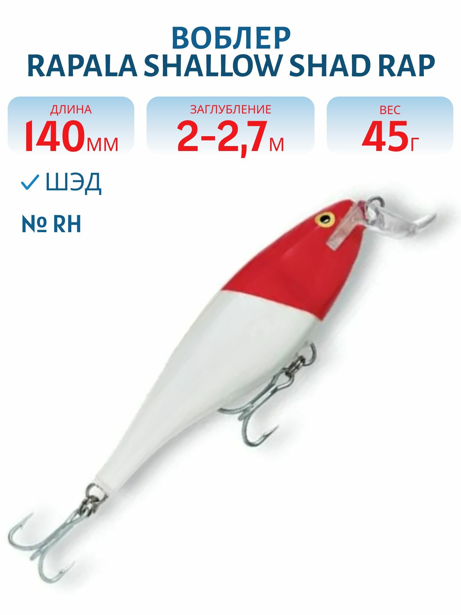 Воблер Rapala Shallow Shad Rap 14, 45 гр, цвет RH