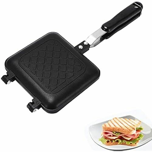 Eginvic Сэндвич-тостер с ручкой, с антипригарным покрытием, черный