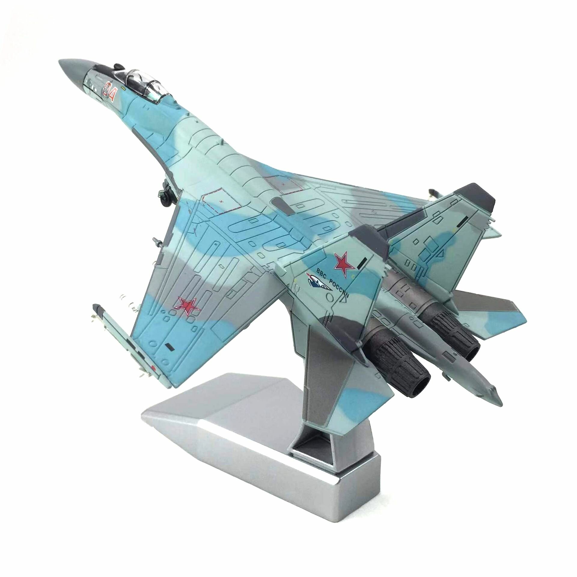 Модель истребителя，модель самолета "Су-35" , серебристая, масштаб 1:100