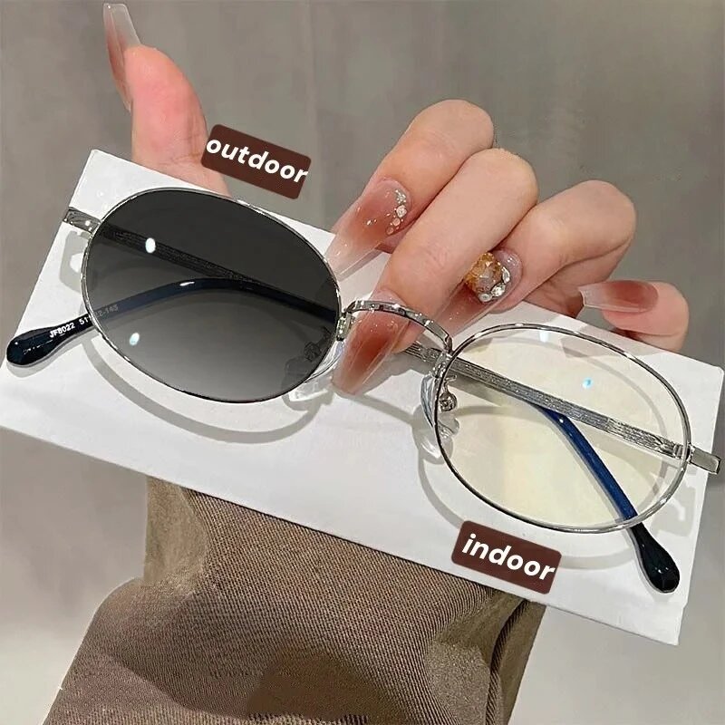 Фотохромные очки Oval Frame sliver(grey) -3.5
