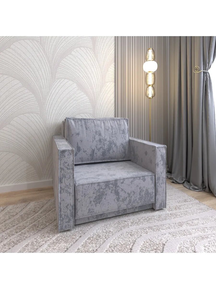 Кресло-кровать КМК, аккордеон, светло-серое, велюр, каркас ЛДСП, наполнитель ППУ