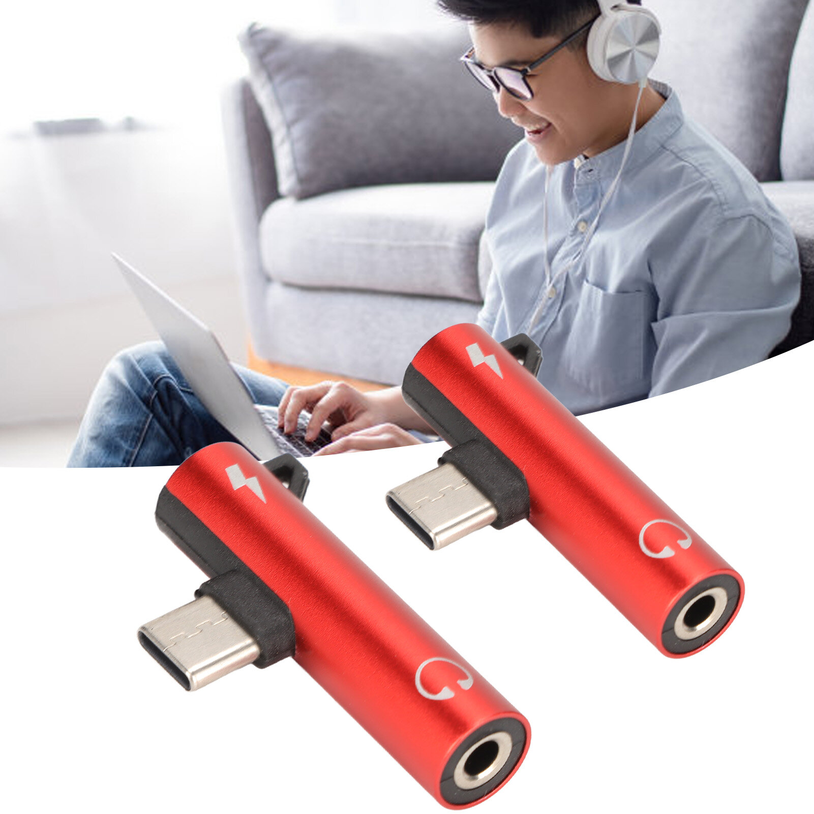 Аудиоадаптер USB C на 3,5 мм, 2 шт, зарядка аудио 2 в 1, USB C на аудиоразъем ABS, USB C на AudioJack для телефона, планшета