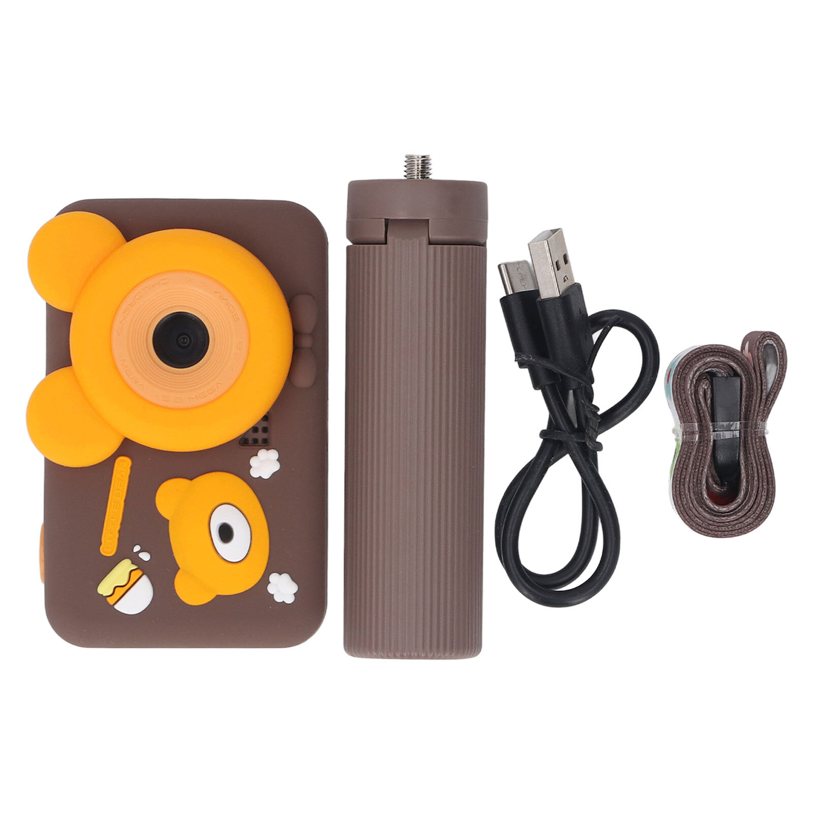 Цифровая камера 48MP 1080P с двумя объективами для селфи-видеоблогов, устойчивая к сотрясениям портативная камера со штативом для детей, подростков, мальчиков и девочек, темно-коричневая