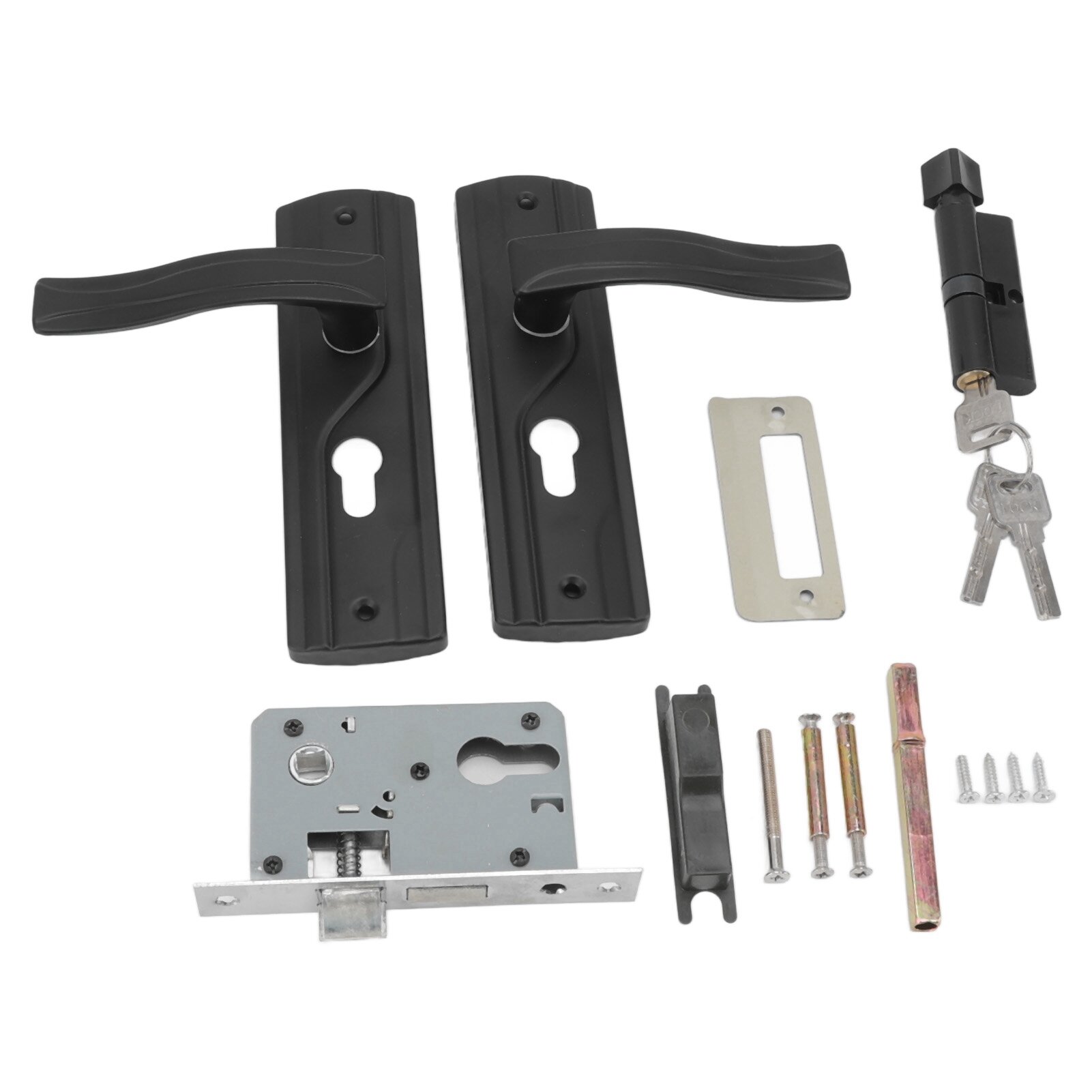 Дверная ручка с замком из марганцевого стали Silent Bearing Универсальный набор дверных рычагов с замком с ключами для дома спальня Черный Gross Weight 920g Lock Panel Size 18x5x3.7cm Applicable Thickness 3.5-5cm Panel Thickness 0.9cm Lock Center