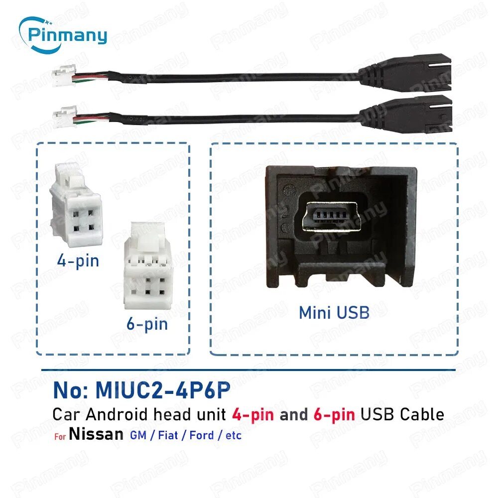 Автомобильный Android-радио аудиоразъем MIUC2 4, 6-контактный разъем для мини-USB, жгут проводов, кабель-адаптер для Nissan Chevrolet Fiat Renault Jeep MIUC2-4P6P