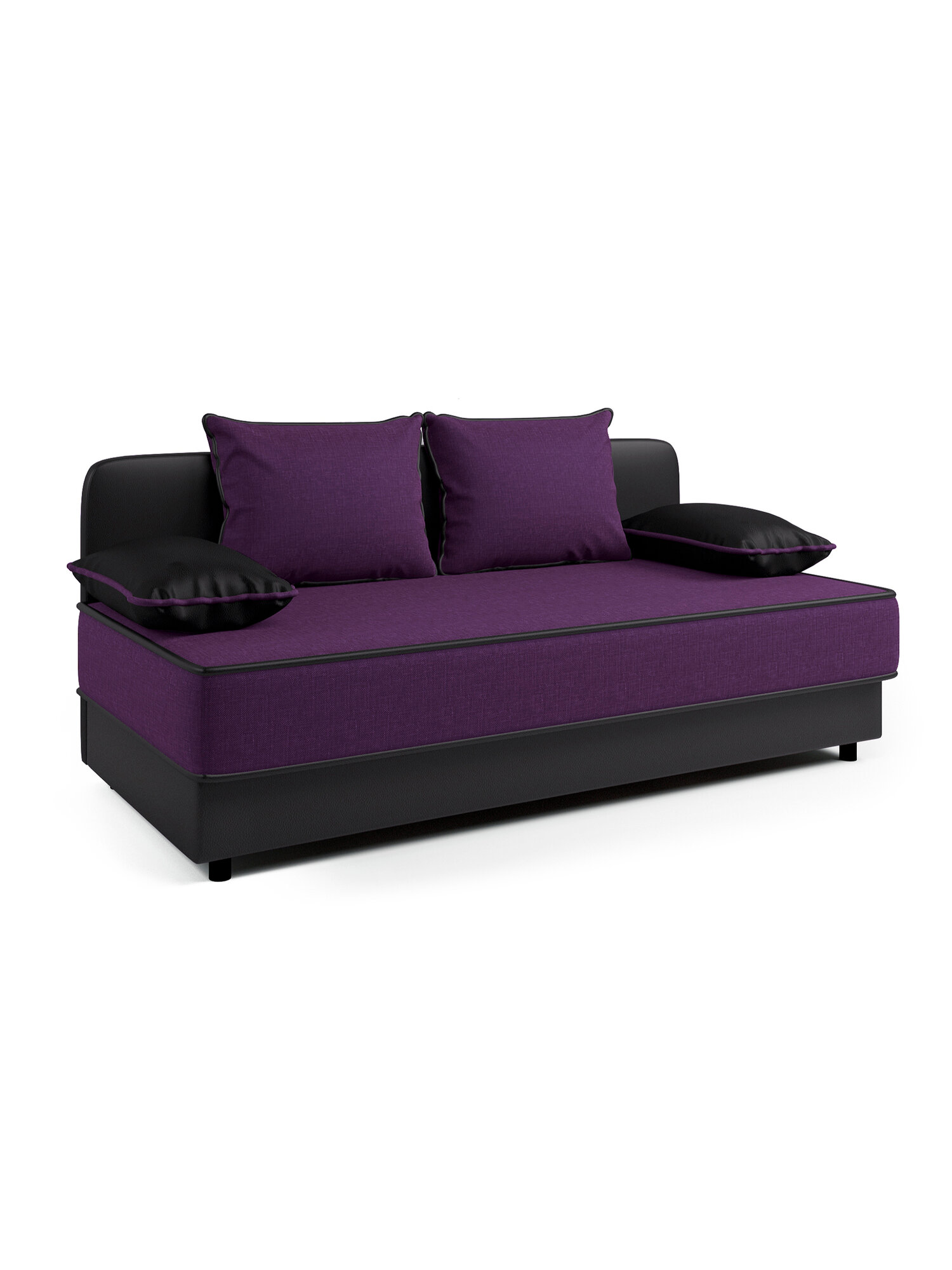 Диван кушетка Прима 194х81х82 см, подъемный механизм, ящик для белья, рогожка фиолетовый и экокожа черный