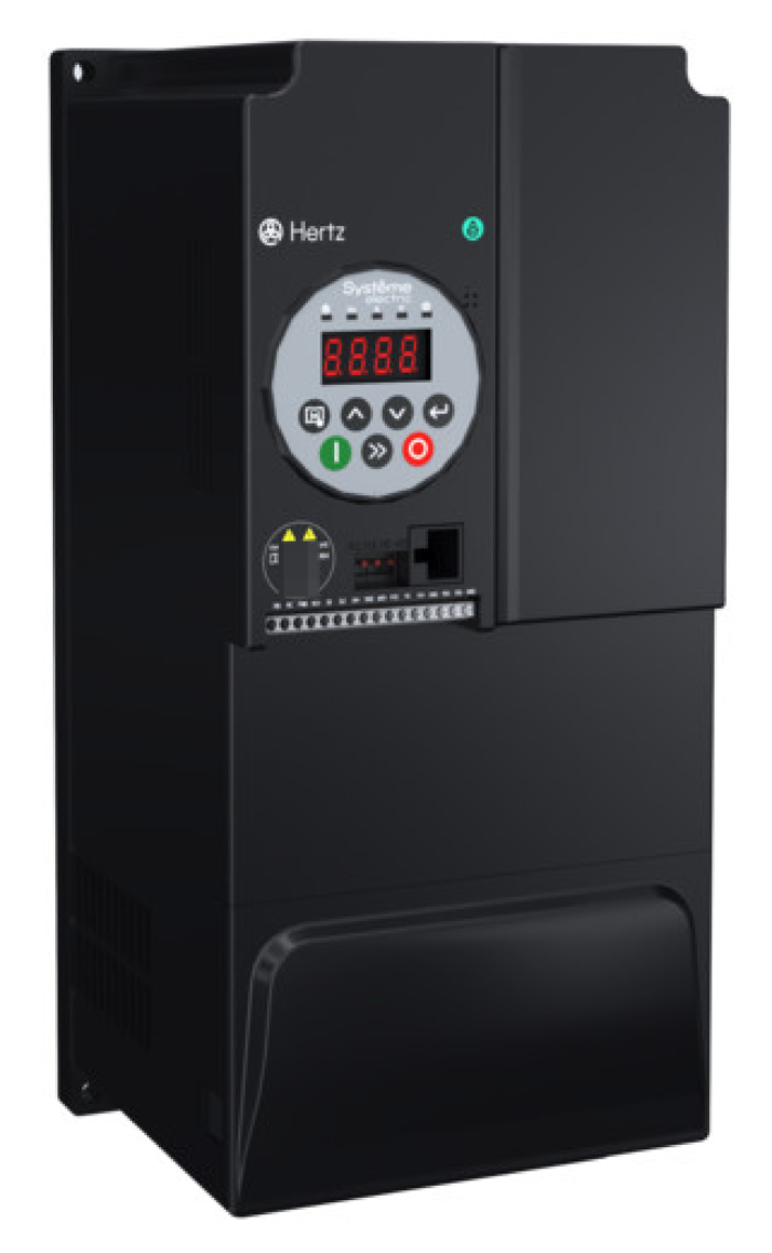 Частотный преобразователь Systeme Electric / Систем Электрик STV050 Hertz, LED панель оператора, в пластиковом корпусе черный, 45А, 22кВт, 380В, IP20 / электрика