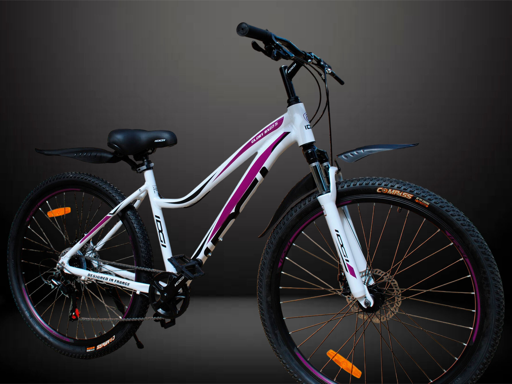 Велосипед горный IDGI GLORY RX 27.5-White-purple" Shimano Altus, Широкое седло, Регулировка руля по высоте