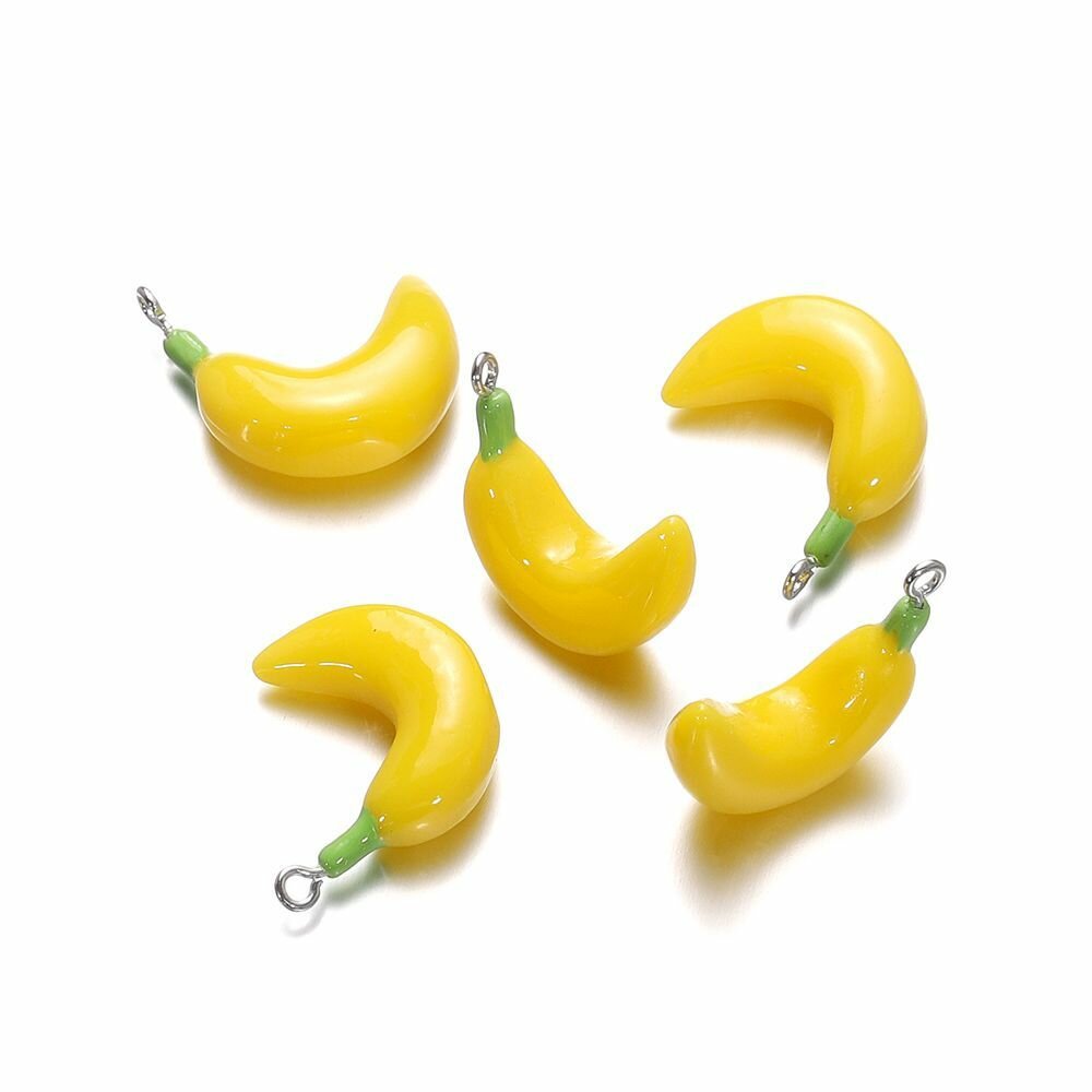 Кулоны-подвески из смолы, банан для бижутерии и серёжек, набор 5 шт — декоративные шармы для рукоделия на лето
