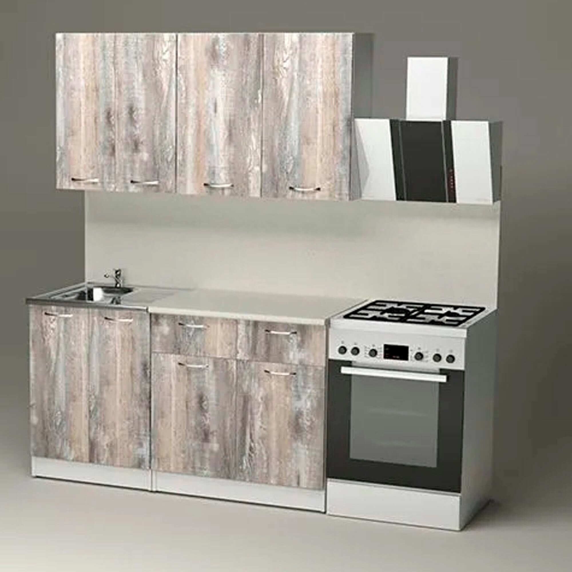 Кухонный гарнитур Арина медиум 1400, Цвет Пайн экзотик, ширина 140 см, с навесными шкафами, с выдвижными ящиками, с тумбой под мойку