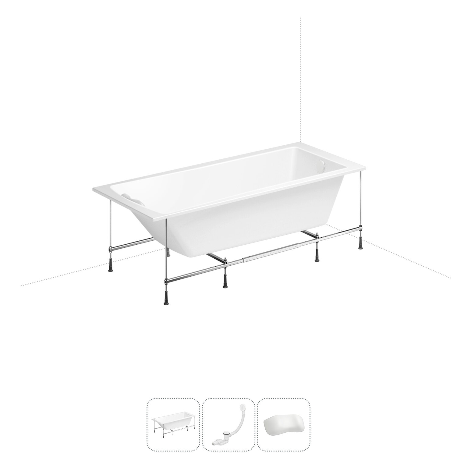 Акриловая ванна 150x70 с каркасом Lavinia Boho One 20220858R в наборе 4 в 1: прямоугольная ванна 150 x 70 см, каркас, слив-перелив, подголовник