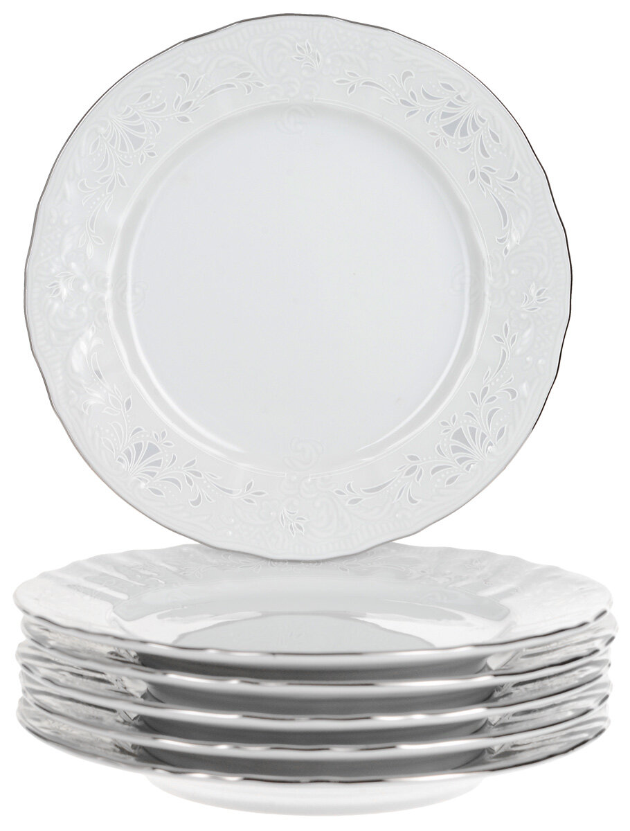 Тарелка десертная 17 см; "Bernadotte", декор "Деколь, отводка платина", 6 шт, Thun/ БТФ0214