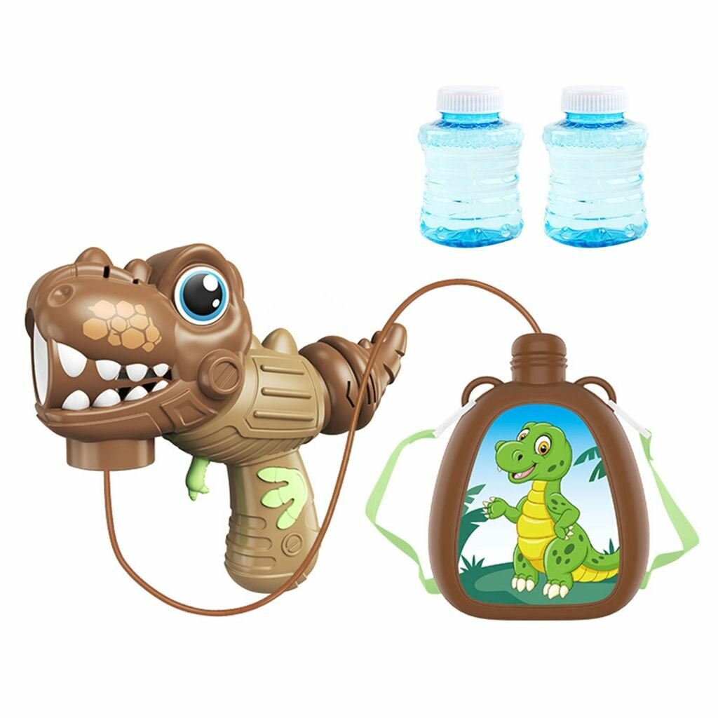 Игрушка электрическая мыльные пузыри с изображением динозавра из мультфильма, коричневая мыльная машина динозавром и рюкзаком