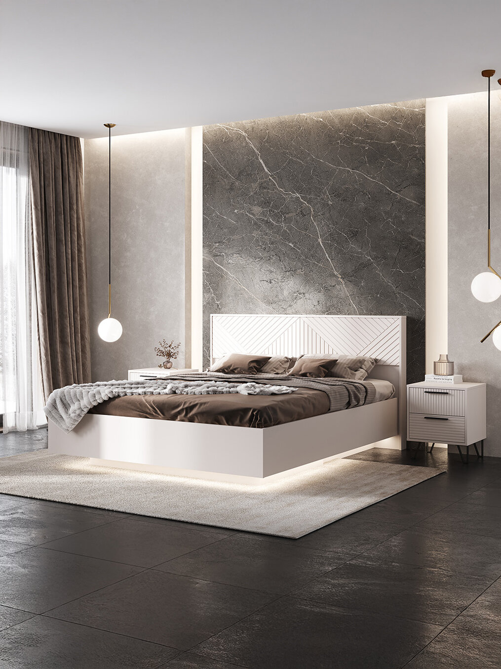 ARNIKA Кровать 160х200 см двуспальная парящая Флэш кашемир, ортопедическое основание металл