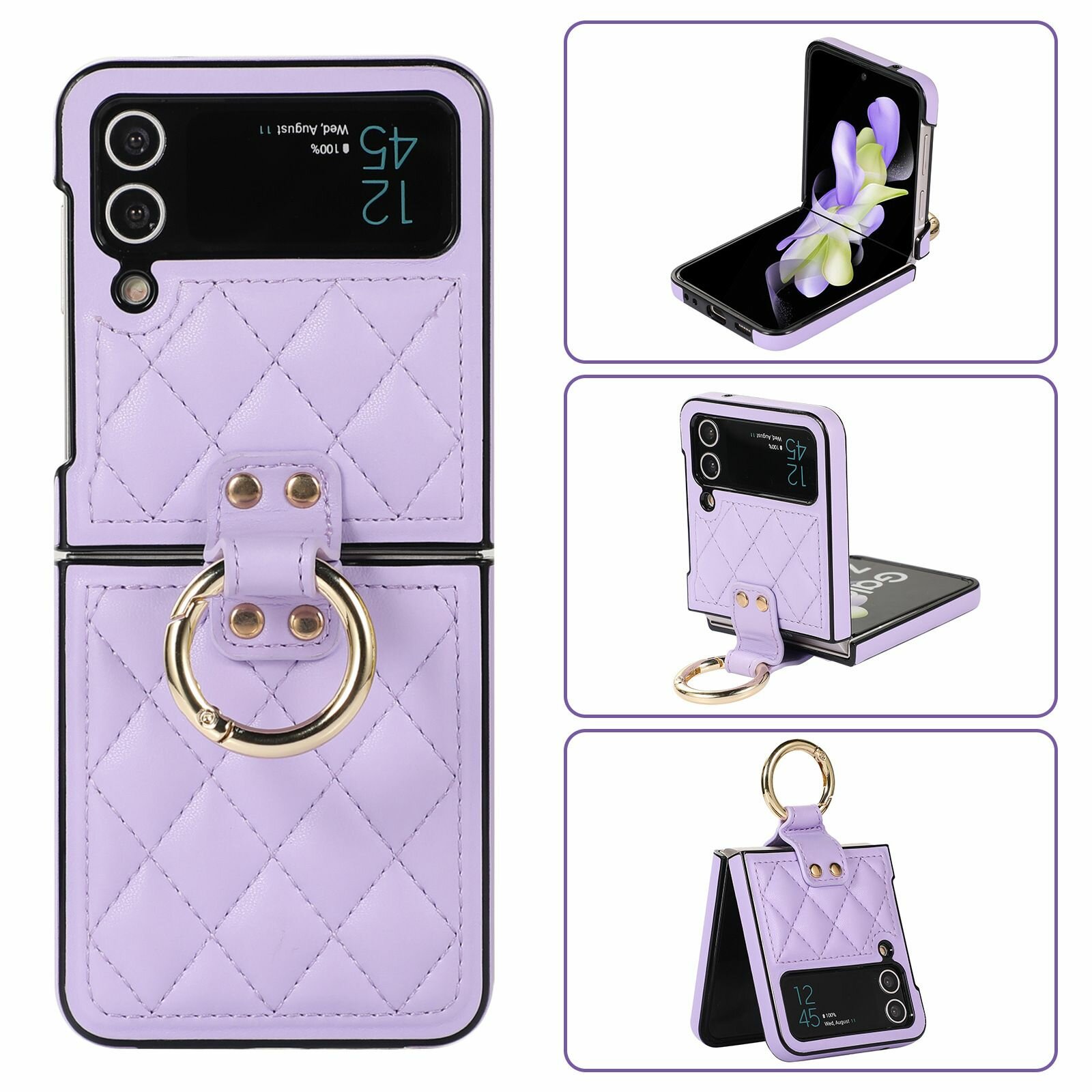 Samsung Galaxy Z Flip4 Кожаный чехол с кольцами